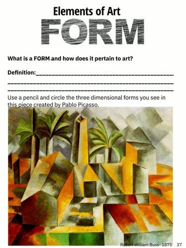 ELEMENTS OF ART FORM INTERACTIVE NOTEBOOK 8 PAGES WITH TEST AND ANSWER KEY