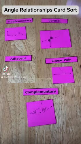 Angle Pairs Card Sort- Complementary Supplementary Linear Pair Adjacent ...