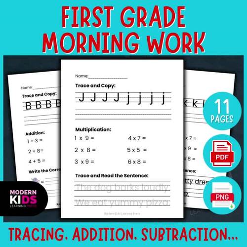 First Grade Morning Work - Tracing, Addition, Subtraction ...