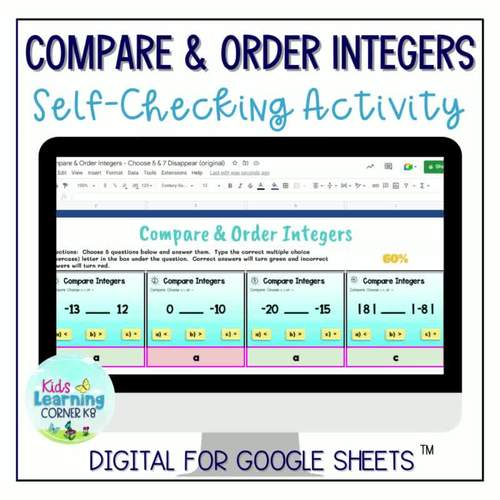 Compare & Order Integers Practice | Self-Checking & Self-Grading Activity