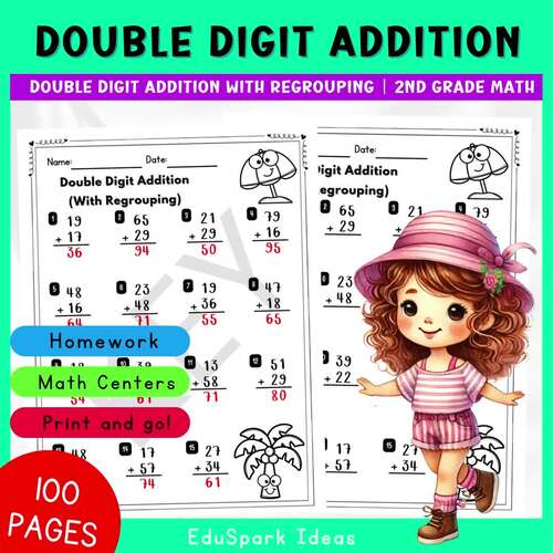Double Digit Addition With Regrouping | 2nd Grade Math Worksheet