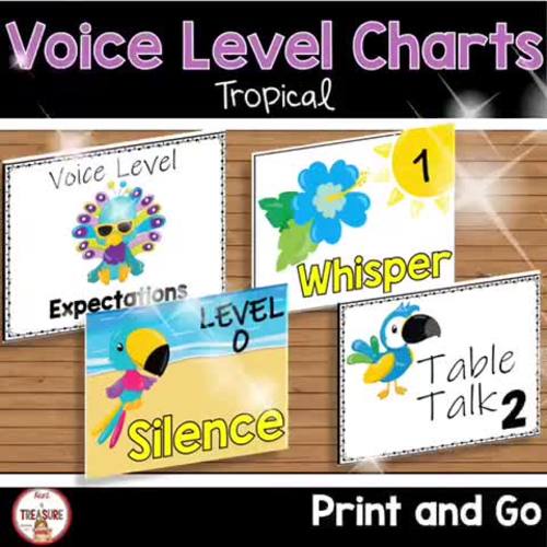 Tropical Classroom Decor Voice Level Charts by Hunt 4 Treasure | TPT