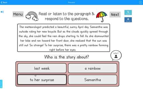 Distance Learning Spring Short Stories Boom Cards™ - Answering Wh ...