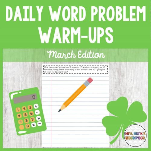 MARCH Daily Addition & Subtraction Math Word Problem Warm-Ups | TPT