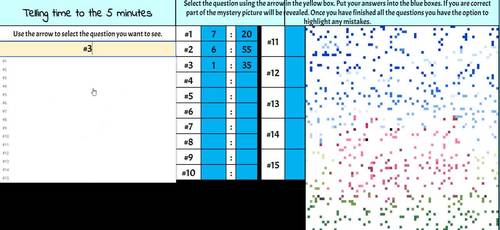 Telling Time to the 5 Minutes Pixel Art | 2MD7 by Pick Up and Go Resources