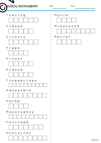 Word Puzzle Games Copy Crossword Word Search Anagram MUSIC INSTRUMENTS