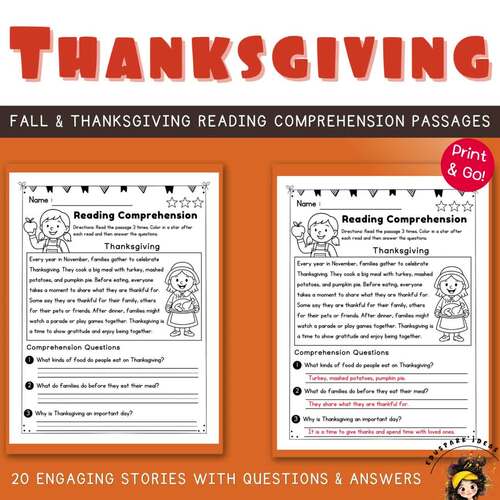 Fall & Thanksgiving Reading Comprehension Passages | Grades 1–3 | TPT