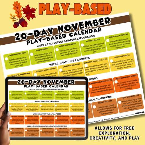 NOVEMBER 20-DAY ACTIVITY CALENDAR PRE-K TO KINDERGARTEN by RFTS-Preschool