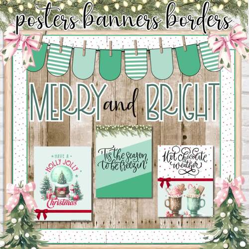 Pink Christmas Bulletin Board Set with Posters Banners Borders and ...