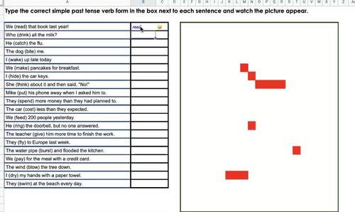 Irregular past tense verbs Google Sheets Winter pixel art by TamiaDesigns