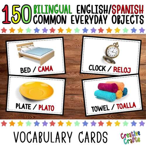 Bilingual English/Spanish 150 Common Objects Flashcards | Vocabulary Cards