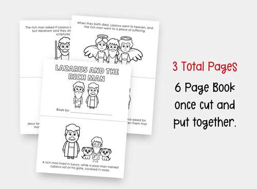 Lazarus and the Rich Man Bible Mini Book Craft Activity for Sunday School