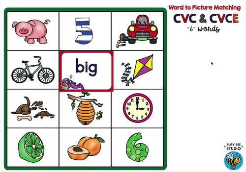 Short and Long I Game CVC CVCE Word to Picture Matching Boom Cards