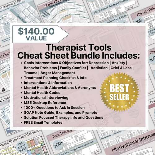 Therapist Cheat Sheet BUNDLE (35% Off), Therapist Resources | 1000 ...