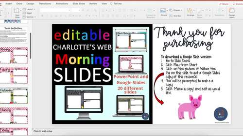 Charlotte's Web Editable Morning Slides | Editable Daily Slides Template