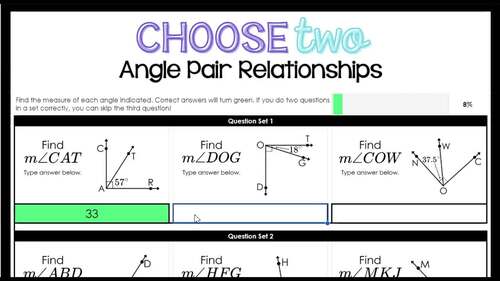 Angle Pair Relationships Digital Activity | Choose Two by Erica Loves Math