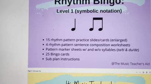 Classroom/Sub Plans Music Rhythm Bingo (symbolic qtr./eighth pair) Color