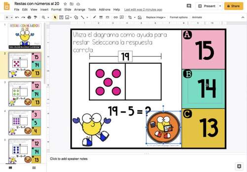 Restas con números al 20 | Digital Subtraction in Spanish | TPT
