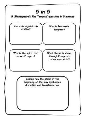 English Literature Shakespeare's The Tempest Starter Questions ...