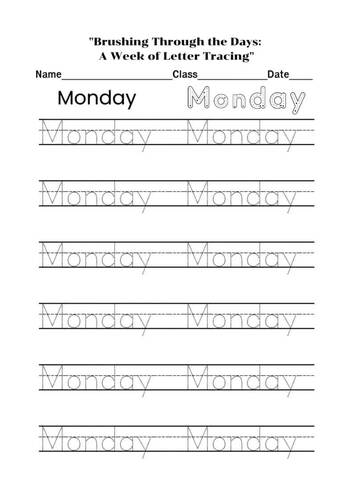Days and Months Letter Tracing Practice, Handwriting Worksheet for ...