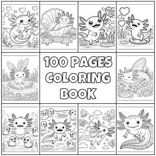 Axolotl Coloring Book | Kawaii Animal Printable Coloring Pages | TPT
