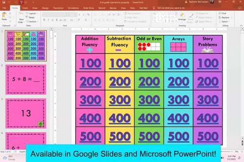 2nd Grade Jeopardy Game: Addition, Subtraction, Odd & Even, Arrays ...