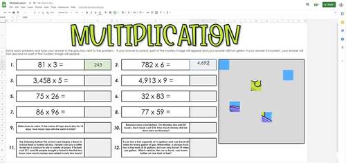 Multiplying Numbers Double Digit Digital Mystery Puzzle Pixel | 5.NBT.5