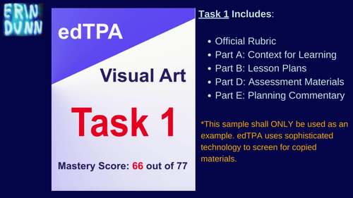 edTPA Task 1: VISUAL ART: Mastery Score 66 out of 75 by Erin Dunn ART