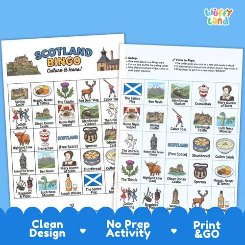 Scotland Geography Bingo Game | United Kingdom Country Study & Culture ...