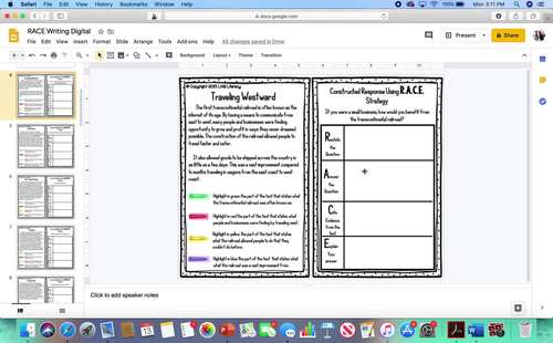 RACE Strategy Practice, Digital Nonfiction Writing Passages Grades 3-5