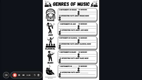 Genres of Music Workbook | Easy Printable Handout Worksheet Activities