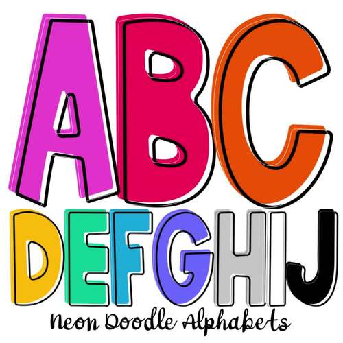 10 Bright Color Doodle Alphabet bulletin board letters font for teachers