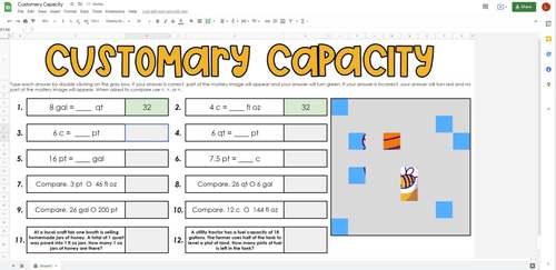 Converting Units of Customary Capacity Digital Mystery Puzzle Pixel | 5 ...
