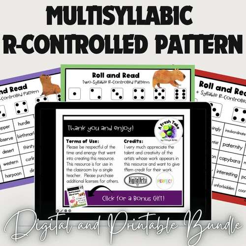Roll & Read Multisyllabic 2 Syllable R-Controlled Words Sentences ...