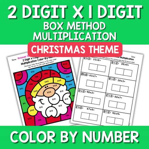Christmas 2 Digit by 1 Digit Multiplication Box Method Color by Number ...