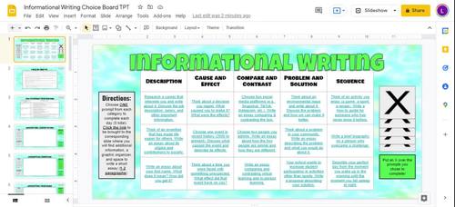 Informational Writing Choice Board [DIGITAL + EDITABLE] | TPT