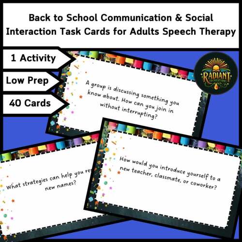 Back to School Communication Social Interaction Task Cards Adults ...