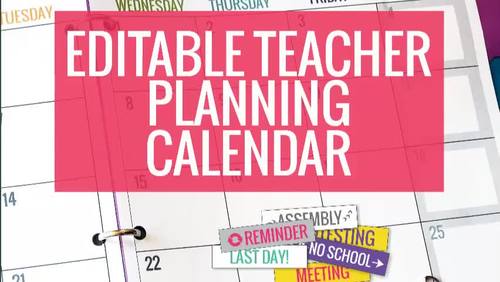 2021-2022 Editable Teacher Planning Calendar Template by KindergartenWorks