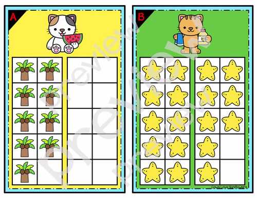 Summer Cats - Double Ten Frames Math Scoot Activity 0 to 20 - Teen Numbers
