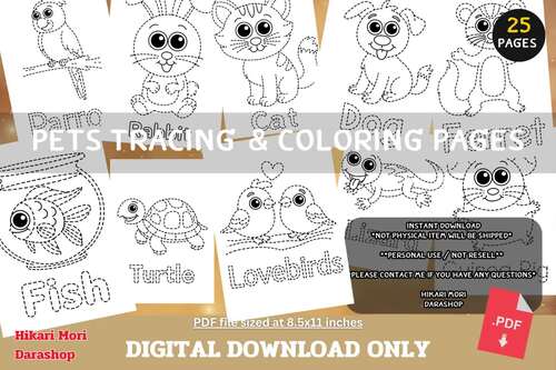 Pets Tracing & Coloring Pages | 25 Cute Pet-Themed Worksheets for ...