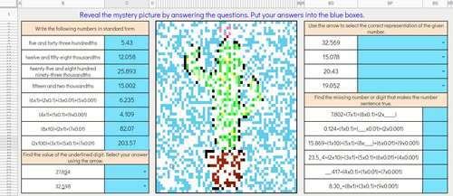 Digital Math Pixel Art Mystery Picture 5th Grade TEKS Place Value 5.2a