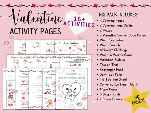 Valentine's Day Game & Activity Pages for Kids | Math, Writing ...