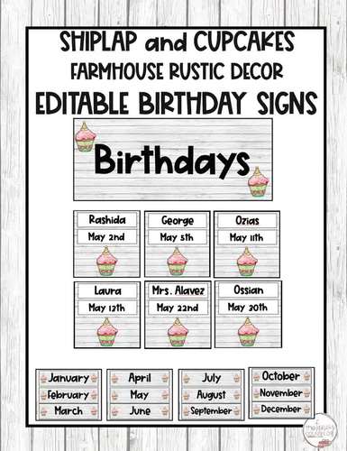 Shiplap Farmhouse Rustic White Wood Birthdays Classroom Decor | TPT