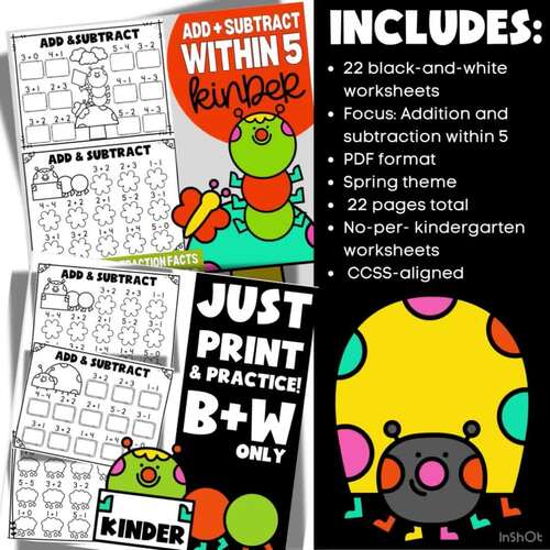 Kindergarten Spring Addition and Subtraction Worksheets | Spring Theme