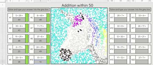 Digital Math Pixel Art | 4th Grade Fluency Practice - Addition within 50
