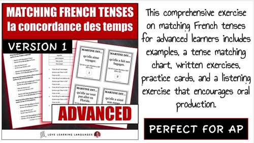 French Matching Tenses BUNDLE - La Concordance Des Temps - French AP ...