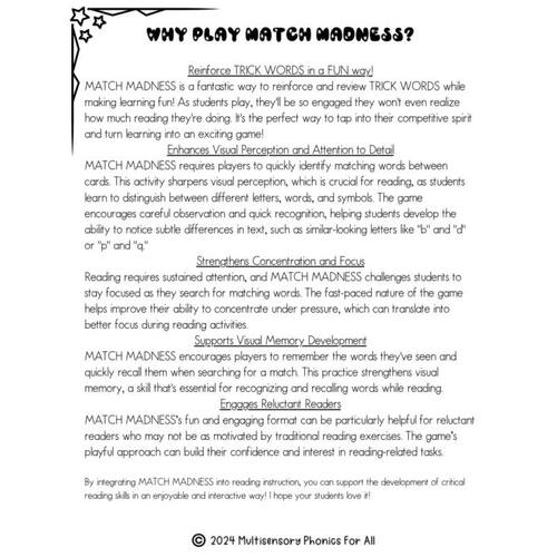 Kindergarten Trick Word Match Madness | Fun Sight Word Game + Flashcards!