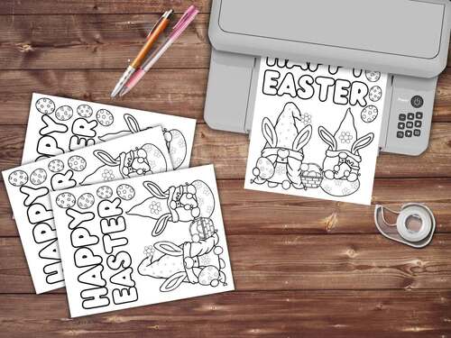 Easter Gnome Coloring Page Printable, Happy Easter Coloring Sheet for Kids