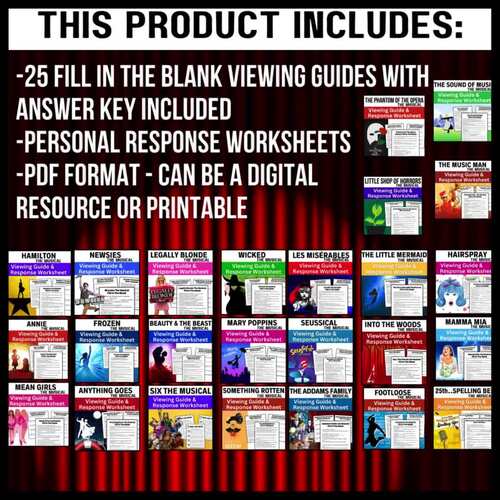 Broadway Bundle → 25 Musical Theatre Viewing Guides & Response Worksheets