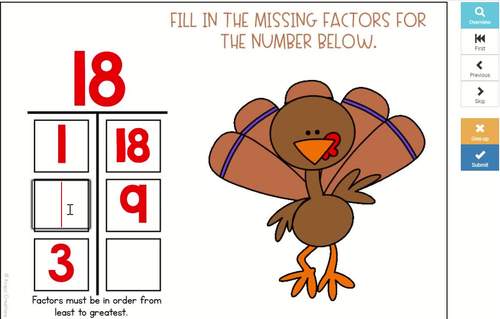 Thanksgiving Factor Pairs Boom Cards - 4th Grade Math Digital Activity
